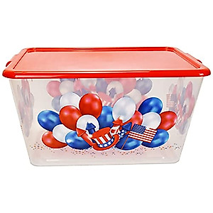 SIMPLYKLEEN 14.5-gal. Reusable Stacking Plastic Storage Containers with Lids, USA 4th of July (Pack of 2) Made in the USA