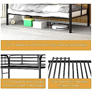 Aobabo Metal Bunk Bed Twin Over Twin, Full-Length Industrial Safety Rail Bunk Bed Frame with Ladder,Space Saving, Noise Free, Black