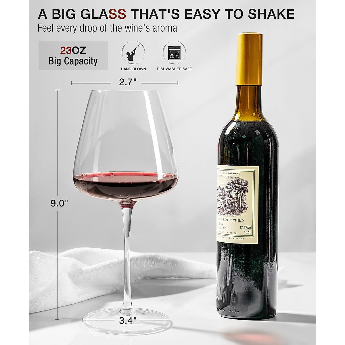 OJA Red Wine Glasses Set of 4, Large Burgundy Glasses-23 OZ, Hand Blown Crystal Glasses- Light, Clear, Best for Wine tasting, Birthday, Christmas, Anniversary