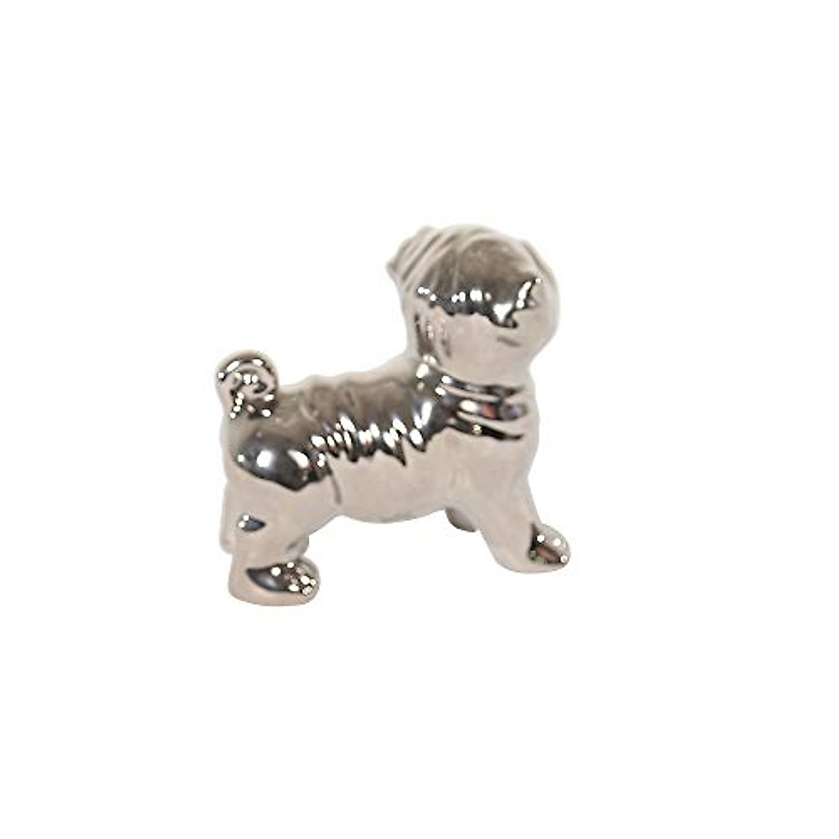 Sagebrook Home Ceramic Pug Dog Figurine, Accent Piece Sculpture Home Decor Collectible, Craft Ornament Art Statue Decoration for Interior Design, 4.5" x 3" x 5", Silver
