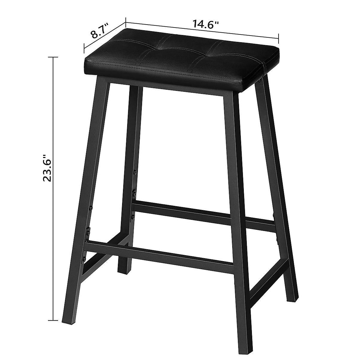 MAHANCRIS Bar Stools, Set of 2 PU Upholstered BarStools, 23.6-Inches Bar Chairs, Counter Height Bar Stools for Kitchen, Dining Room, Bar, Easy Assembly, Black BAHB04R01