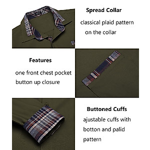 COOFANDY Men's Casual Button Down Shirts Plaid Collar Dress Shirt Army Green X-Large