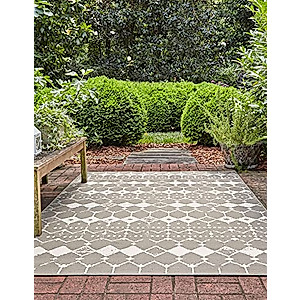 Unique Loom Outdoor Trellis Collection Area Rug - Cardak (7' 10" x 10' Rectangle, Gray/ Ivory)