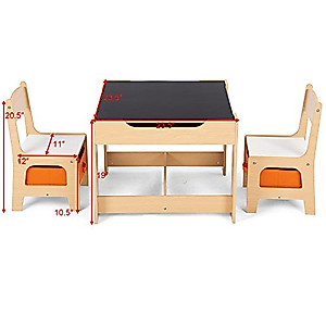 Costzon Kids Table and Chair Set, 3 in 1 Wooden Activity Table for Toddlers Arts, Crafts, Drawing, Reading, Playroom, Toddler Table and Chair Set w/ 2 in 1 Tabletop, Storage Space, Gift for Boy & Girl