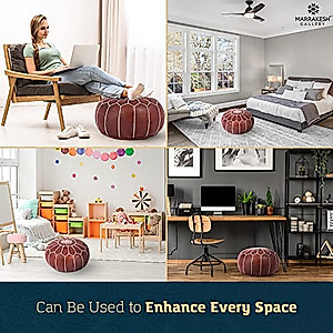 Marrakesh Gallery Genuine Leather Pouf Unstuffed - Moroccan Ottoman Footstool, Footrest Cover - Boho Decor - Bohemian Living Room, Bedroom, Kids Room, Gift & Wedding (Dark Brown)