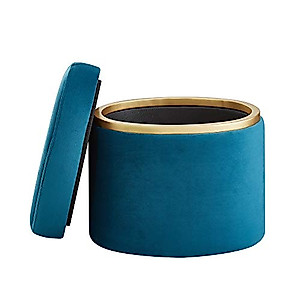 Amazon Brand – Rivet Asher Oval Upholstered Storage Ottoman, 18"W, Teal Velvet