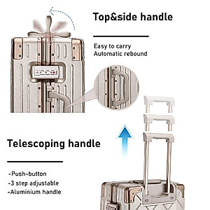 Somago Carry On Luggage with Spinner Wheels 20in Lightweight Suitcase Built in TSA Aluminum Frame PC Hardside Rolling Suitcases Travel Case (Titanium Gold)