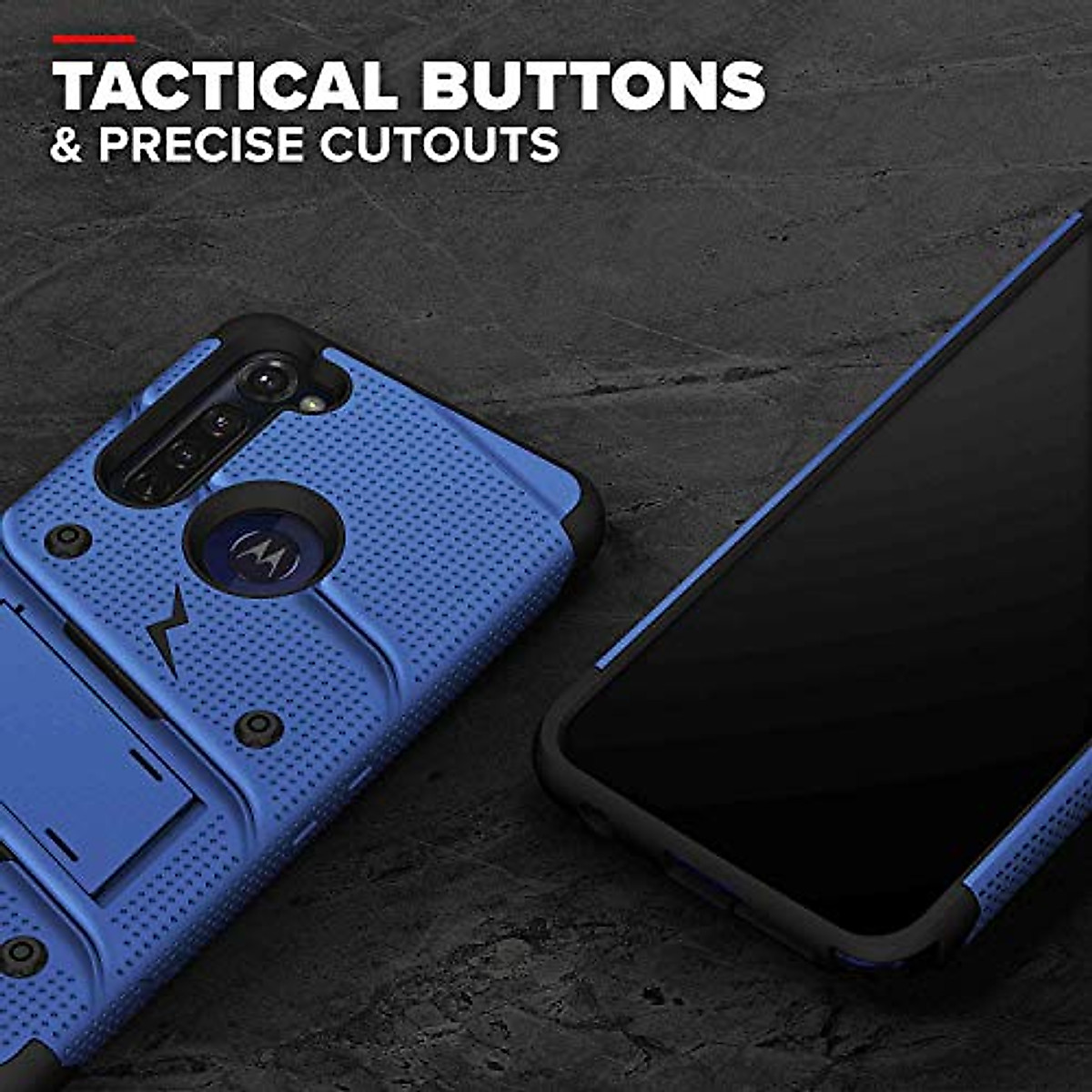 ZIZO Bolt Series for Moto G Stylus (2020) Case with Screen Protector Kickstand Holster Lanyard - Blue & Black