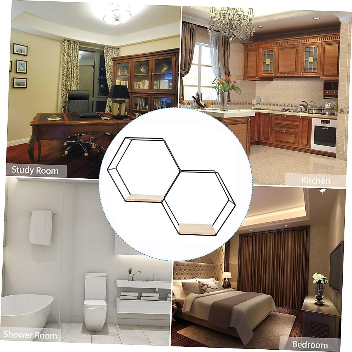 Garneck Wall Shelf Norse Decor Decorative Floating Shelf Modern Geometric Shelves Hexagon Floating Shelves Metal Corner Shelves Wall-Mounted Hexagon Floating Shelf Organizer Iron Small