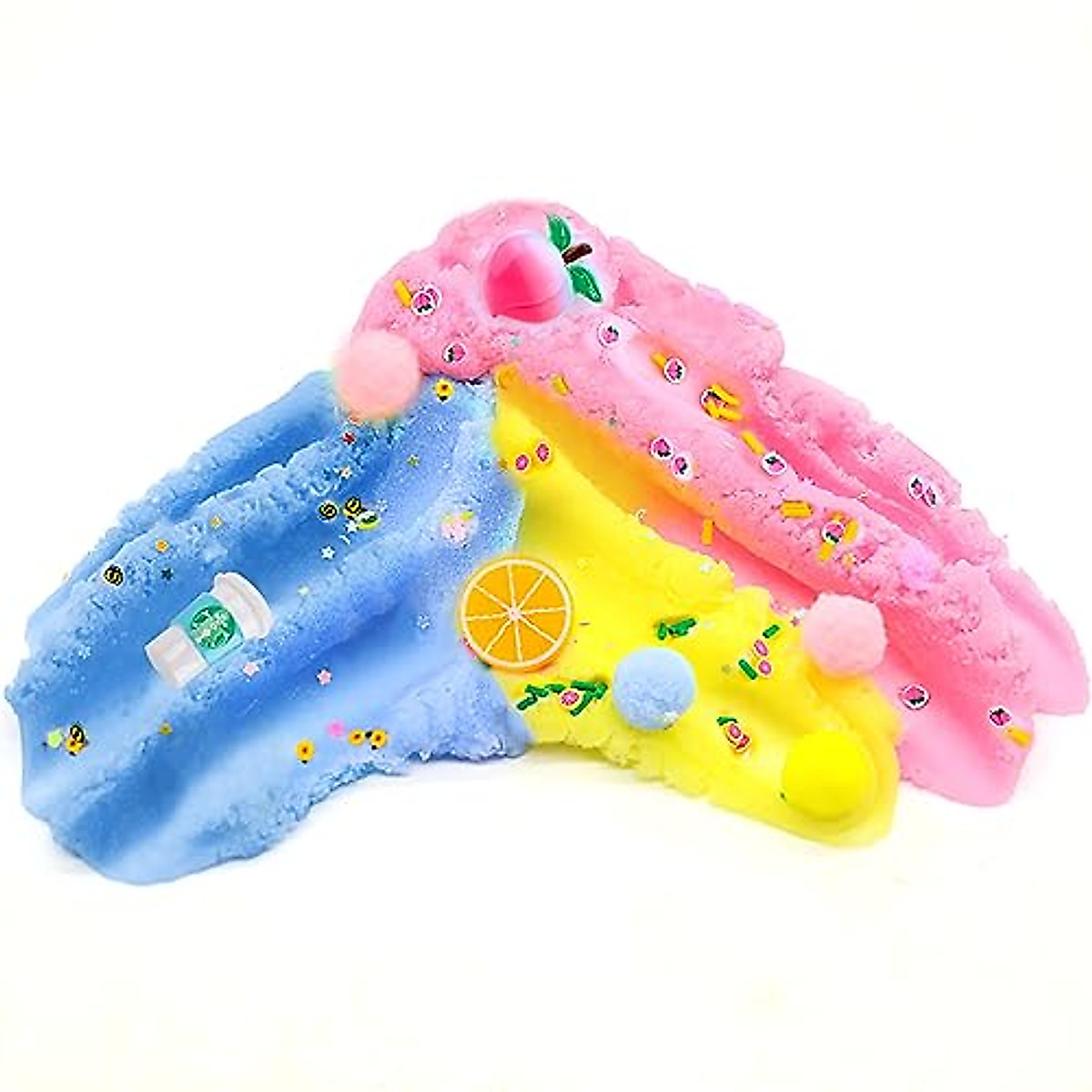 3 Pack Cloud Slime Kit, with Pink Peachs, Yellow Lemon and Blue Latte Cute Charms Cloud Slime, Educational Fidget Slime Toys for Kids, Birthday Gifts Party Favors for Girls Boys