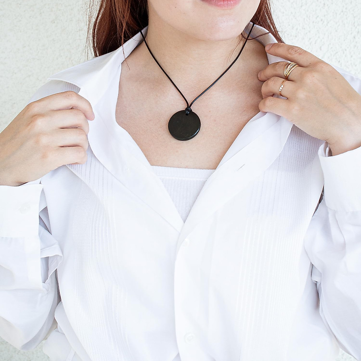 Karelia Shungite Pendant - Circle Base - Wearing this Shungite Necklace Improves and Protect Your Energy Flow - Stone from Russian Mine