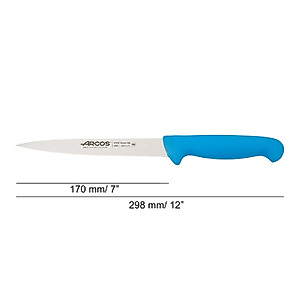 ARCOS Sole Knife/Fish Knife Nitrum Stainless Steel and 170 mm blade. Designed for handling and preparing fish. Ergonomic Polypropylene Handle. Series 2900. Color Blue.