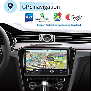 Hikity 10.1 Inch Android Car Stereo Touch Screen Double Din Car Radio WiFi Bluetooth GPS Navigation FM Radio Support Mirror Link for Android/iOS Phone, with 12 Led Lights HD Rear View Camera