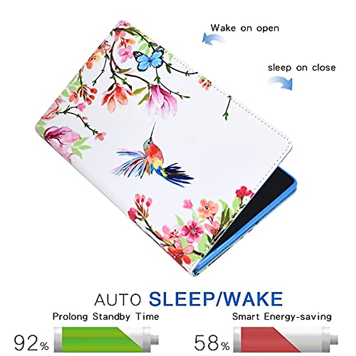 Folio Case for Amazon Fire HD 8 Tablet (Only Fit 2018 2017 2016 Version,8th/7th/6th Generation) and Fire HD 8 Tablet, Funut Premium PU Leather Smart Cover with Auto Wake/Sleep,Cute Bird