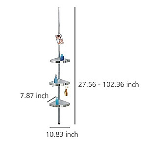 WENKO Telescopic Shower Corner Element Premium 3 Shelves, 2 Hooks and Mirror