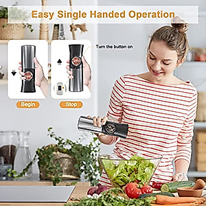 Electric Salt and Pepper Grinder Set,Gravity Automatic Salt & Pepper Grinder with Dual Charging Base，Adjustable Coarseness Mills salt grinder, White LED Light, Dust Cap, One Hand Operation，2 Pack