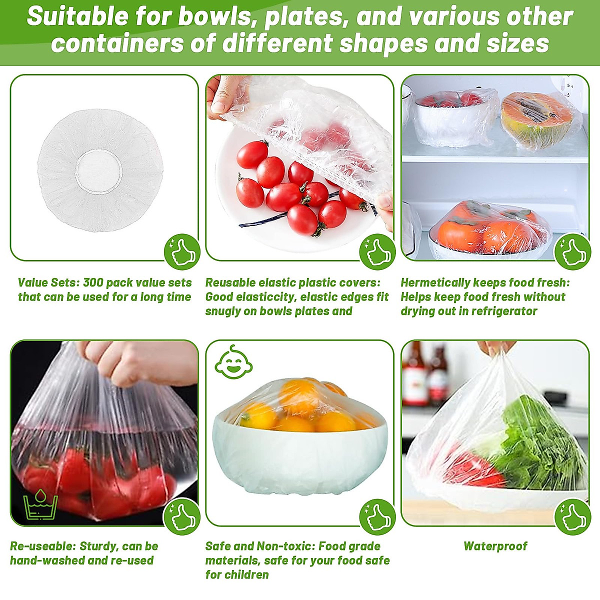 300Pcs Reusable Elastic Food Bowl Storage Covers, Sublaga Bowl Covers, Dish Plate Covers, Alternative to foil, Plastic Wrap,BPA Free