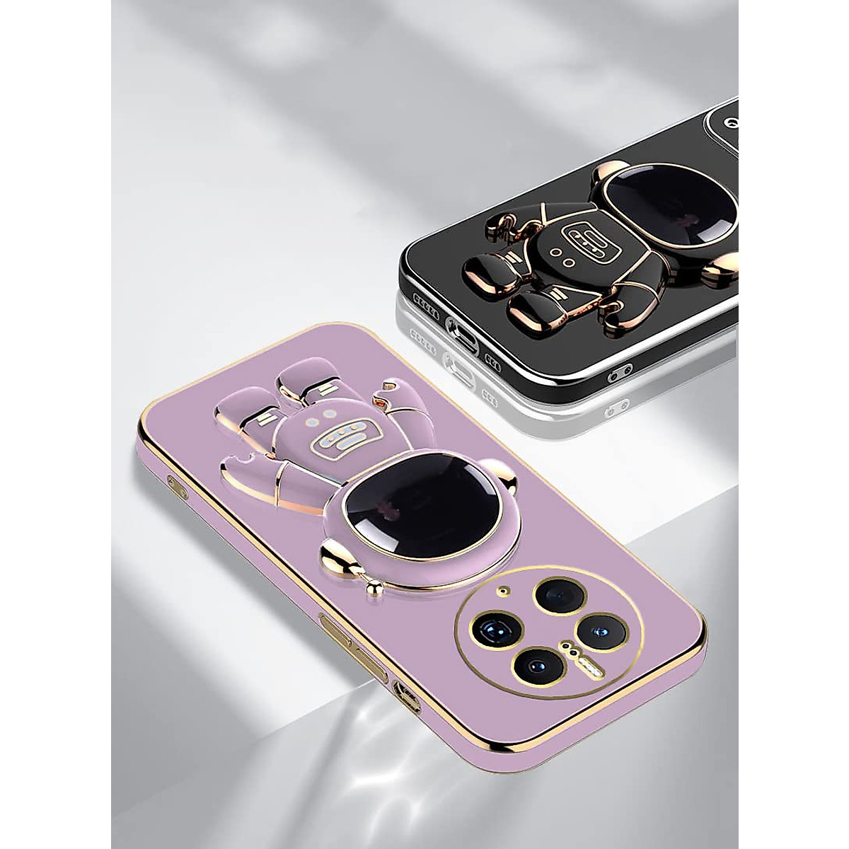 Compatible with Huawei Mate 50 Pro Case Silicone TPU Plating, Huawei Mate 50 Pro Cases Cute Astronaut Pattern Phone Case with Stand (Purple)