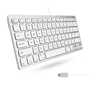 Macally Small USB C Keyboard - Plug & Play Compatible Wired Apple Keyboard for Mac Mini, MacBook Pro/Air, iMac, iPad, Windows, Chromebook with USBC Port - Compact & Mini USB Type C Keyboard - Silver