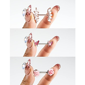 Msndnkwo Nipple Rings for Women Nipple Piercing Jewelry 14G Surgical steel Cubic zircon 14mm Silver/Pink/Purple/Rose Gold 8 Pairs Barbell Body Piercing Jewelry