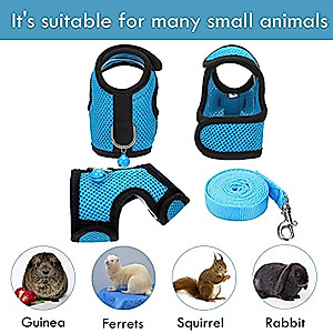 2 Pieces Guinea Pig Clothes Baby Ferret Rats Hamster Soft Mesh Harness Leash Vest Set with Bell for Guinea Pigs, Hamster, Ferret, Rabbit, Chinchilla and Similar Small Animals