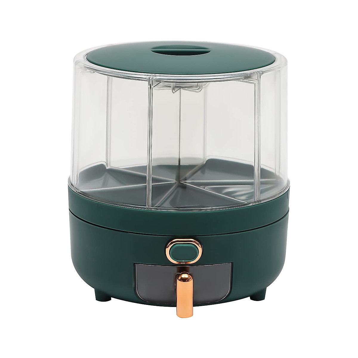 BANLICALI 6 Grid Rice Dispenser, 360° Rotating Dry Rice Dispenser PET PP Kitchen Grain Storage Container with Anti-slip Pads for Store Rice and Beans Green+Clear (Medium)