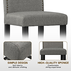 LSSBOUGHT Bar Stools Set of 2, 29 Inch Upholstered Fabric Barstool with Back Solid Wood Legs Nail Head, Bar Chairs for Home Kitchen Island Dinning Room, Grey