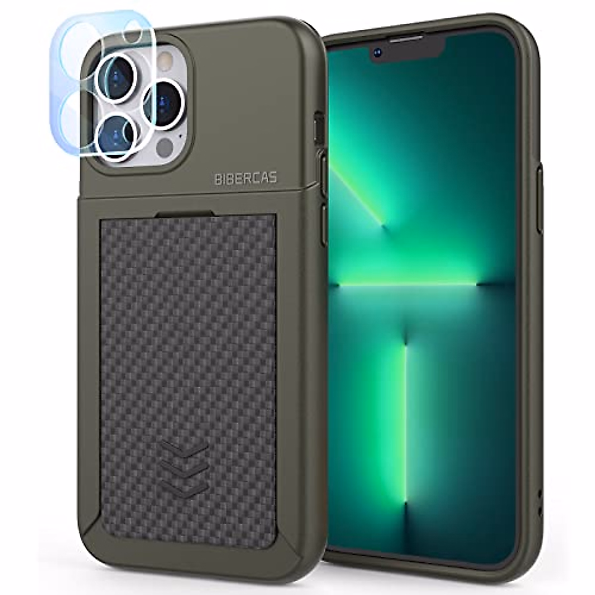 BIBERCAS for iPhone 13 Pro Max Wallet Case, with Card Holder & Camera Protector, [Anti-Scratch Lining][8 FT Anti-Drop], Sliding Card Holder iPhone 13 Pro Max Case 6.7" (Green)