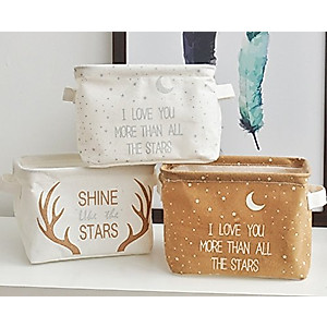 Slytem Storage Bin Basket Organizer Container Cube Rectangle with Handles Linen Canvas Jute Collapsible (#1: 7.8" Long × 6.3" Wide × 5.1" high, Gray Stars Moon)