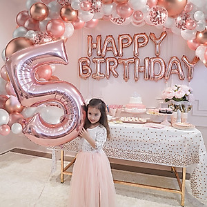 Janinus Rose Gold Balloons Garland Arch Kit- 5+12+18 Inch Rose Gold White Confetti Birthday Balloons Decorations For Women Girls Princess Engagement Wedding Birthday Party decorations