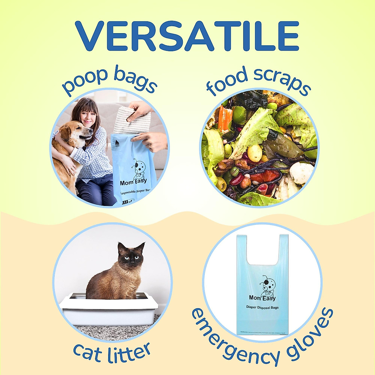 MOM EASY 600 Count Disposable Diaper Bags, 8 x 15 Inch, Unscented, Double Seamed, With Tie Handles, For Baby Waste