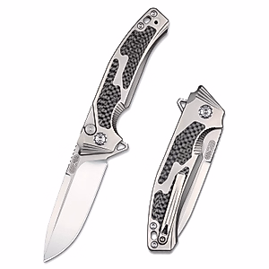 REMETTE Steed Button Lock Pocket Knife,Titanium Handle with Reversible Clip, M390 Blade Flippers Open, Everyday Carry EDC Work Pocket Knife for Men and Women Gift