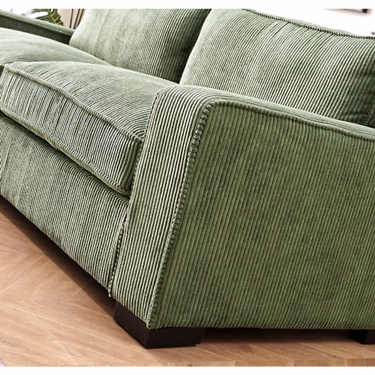 Container Furniture Direct Luxe Corduroy Sofa with Sleek Design, Spacious and Comfortable 3 Seater Couch for Modern Living Room, Ideal for Entertainment and Cozy Moments, Large, Green