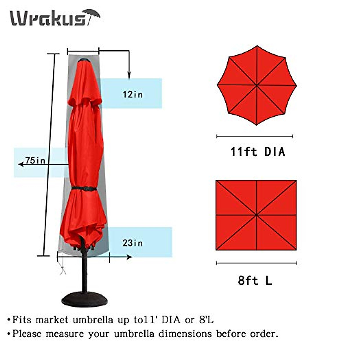 Patio Umbrella Cover Outdoor Waterproof, Simply Shade Market Outside Furniture Parasol Straight Commercial Cover Large with Durable Zipper Rod 420D Oxford for 9 10 11ft Beach Treasure Garden Red
