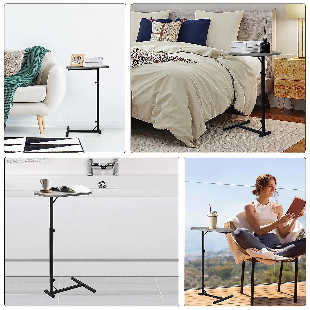 WHEARTED Small Side Table for Small Spaces, C Shaped End Table Slide Under Sofa Couch and Bed, Height Adjustable C Table End Table with Metal Frame for Living Room, Bedroom, Bathroom Gray