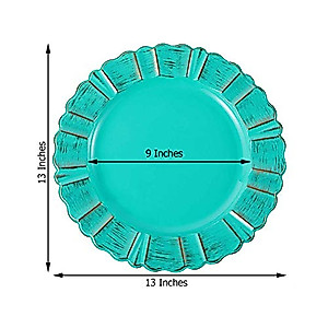 BalsaCircle Charger Plates 6 pcs 13-Inch Turquoise Gold Round Scalloped Trim Plastic Charger Plates Wedding Reception Event Decorations Supplies