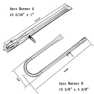 Uniflasy Grill Replacement Parts Kit for Brinkman 810-3660-S, 810-3661-F, Includes Grill Burner Tube Pipe, Heat Plate Shield/Heat Tent/Burner Cover/Flame Tamer, Crossover Channel Tube