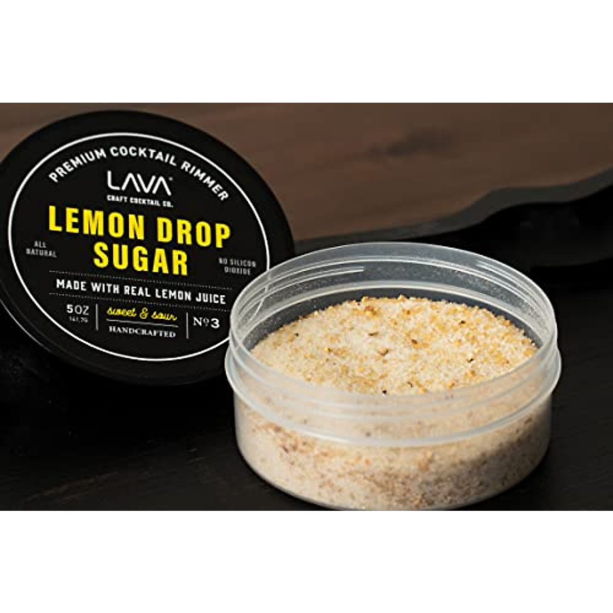LAVA Premium Lemon Drop Sugar Cocktail Rimmer, All Natural Rimmer Sugar, Sweet & Sour, Real Lemons, Pure Cane Sugar, No Silicon Dioxide, with Easy Screw-On Lid - 5oz