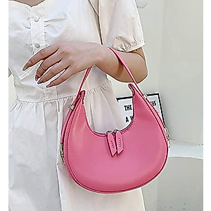PU Leather Shoulder Bag for Women Girls Hobo Tote Handbag Top Handle Bag Purse Trendy Shiny Pinky Color Solid Lightweight