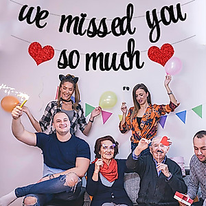 PALASASA We Missed You So Much Banner, Black Glitter Welcome Home Decorations,Welcome Home Sign Family Reunion Sign Deployment Party Decorations, Returning Military Army Homecoming Party (Cursive)