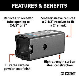 CURT 45408 Trailer Hitch Receiver Adapter Reducer Sleeve Set, 3 to 2-1/2 or 2-Inch, 2-Piece