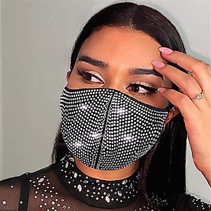 Urieo Fashion Sequins Face Mask Black Sparkly Rhinestones Masks Fashion Masquerade Halloween Masks Ball Party Nightclub Rave Festival for Women and Girls