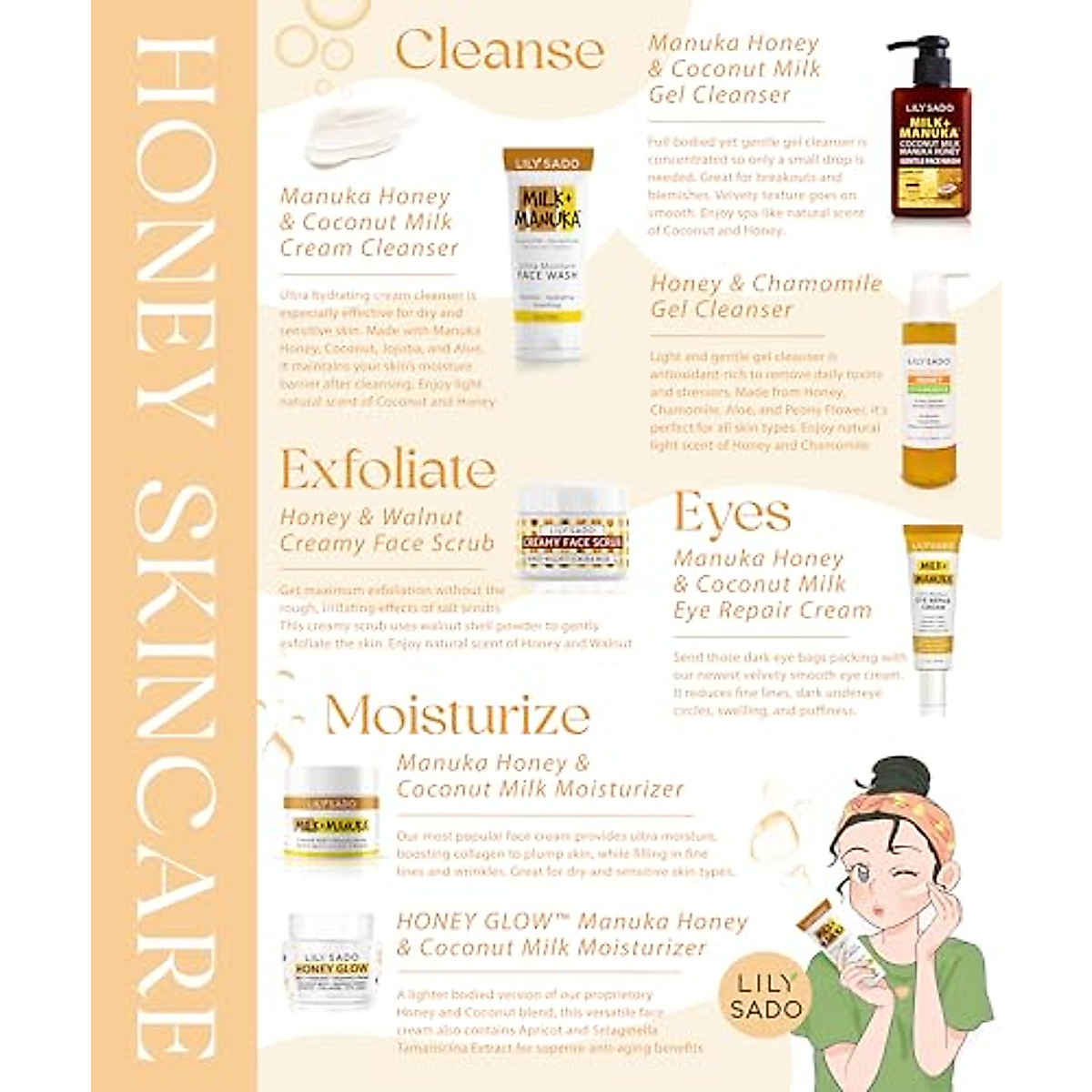 LILY SADO MILK+MANUKA™ Coconut Milk & Manuka Honey Gentle Gel Face Cleanser - Natural Cruelty-Free Facial Wash Cleanses, Balances, Soothes & Hydrates - Reduces Pores & Blackheads - 5oz