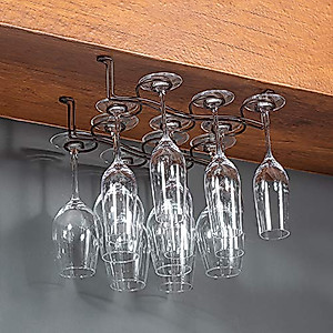 BOOKZON Wine Glasses Rack Under Cabinet Set of 2 Wine Glass Racks Under Shelf Counter Hanging Stemware Holder Organizer Storage Hanger for Kitchen,Home, Bar