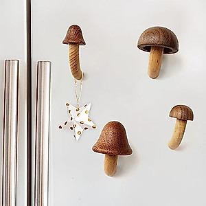 OLizee® 4 Pack Magnetic Wood Mushroom Refrigerator Magnets Fridge Magnets Decor Decorative Fridge Magnet Ornament for Fridge Whiteboard