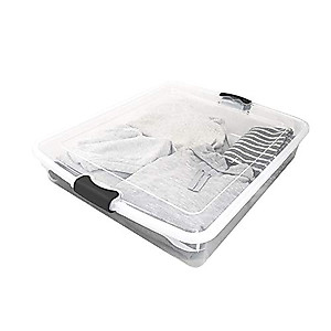 HOMZ Large 56 Quart Full/Queen Stackable Underbed Clear Plastic Ergonomic Latching Storage Container with Rolling Wheels, 2 Pack