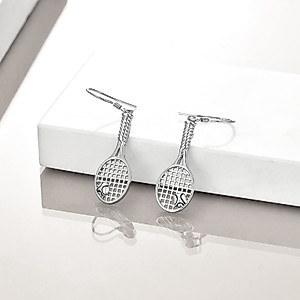 YFN Tennis Racket Earrings Sterling Silver Tennis Dangle Earrings Sport Jewelry Gifts for Women Tennis Lover