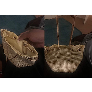 Vgift Evening Purse Women, Rhinestone Bucket Bag Crystal Purse for Wedding Party, Gold