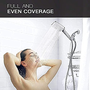 High Pressure Shower Head with Handheld - Modern Square Handheld Shower Heads - 6 Settings Detachable shower head with hose, Change Settings Much Easier Than the Twist Ones, Shower Accessories, Chrome