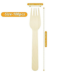 Sihuuu Disposable Wooden Forks, Natural Birch Wood Forks, Cutlery Taster, Green Plain Forks(100 PCS)